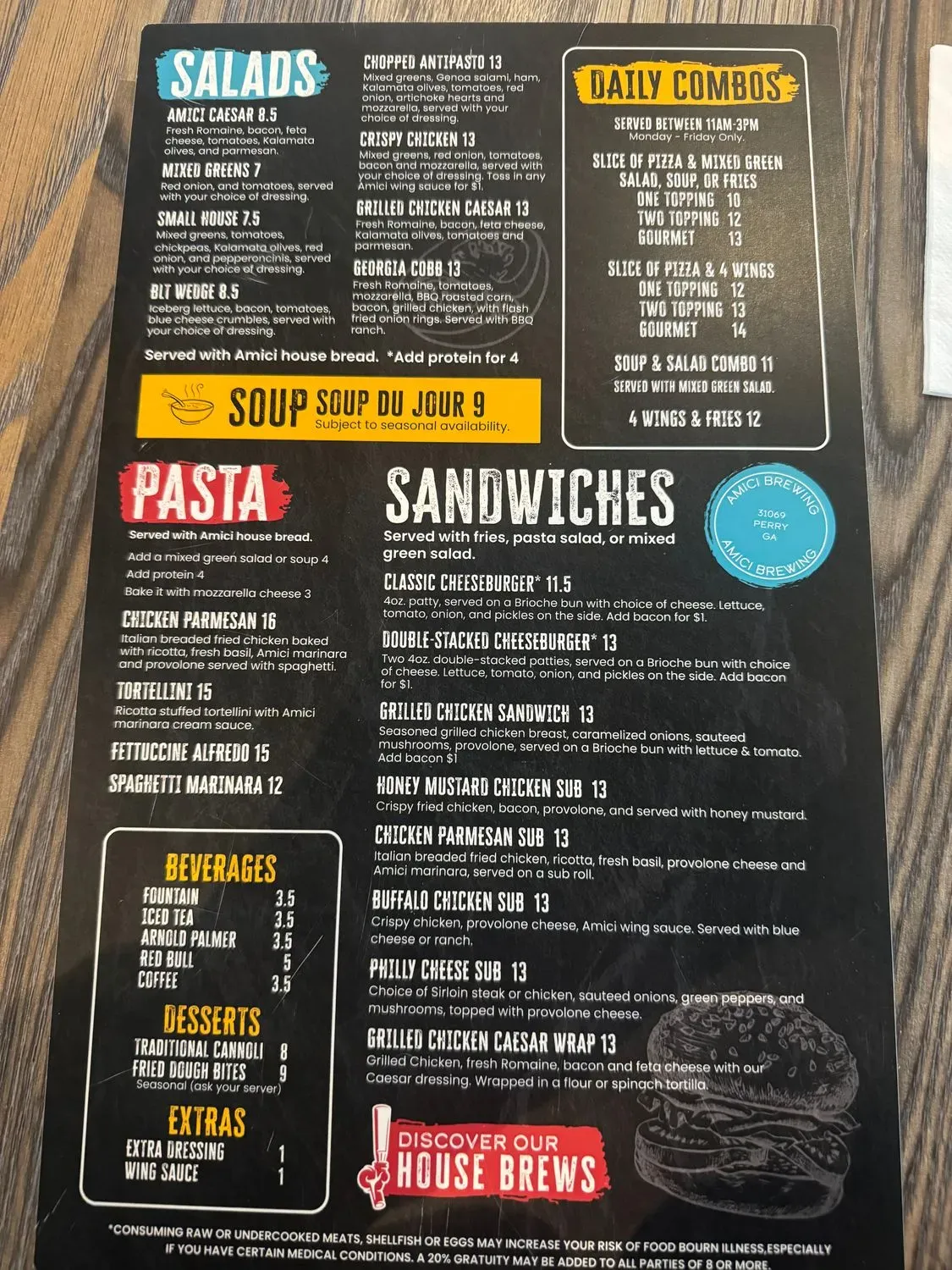 Amici Perry Menu - Updated November 2025