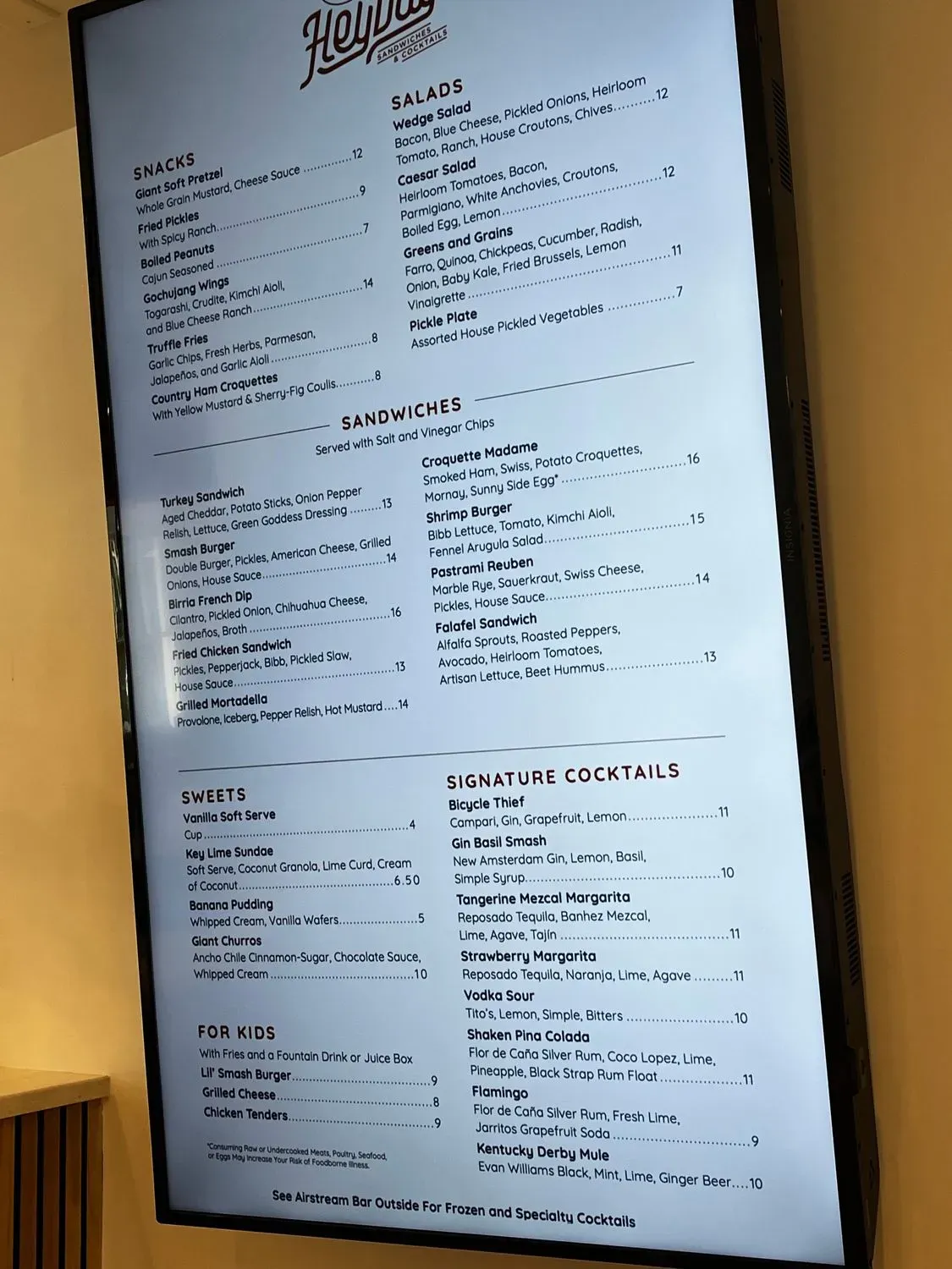 HeyDay Sandwiches and Cocktails Menu - Updated November 2025
