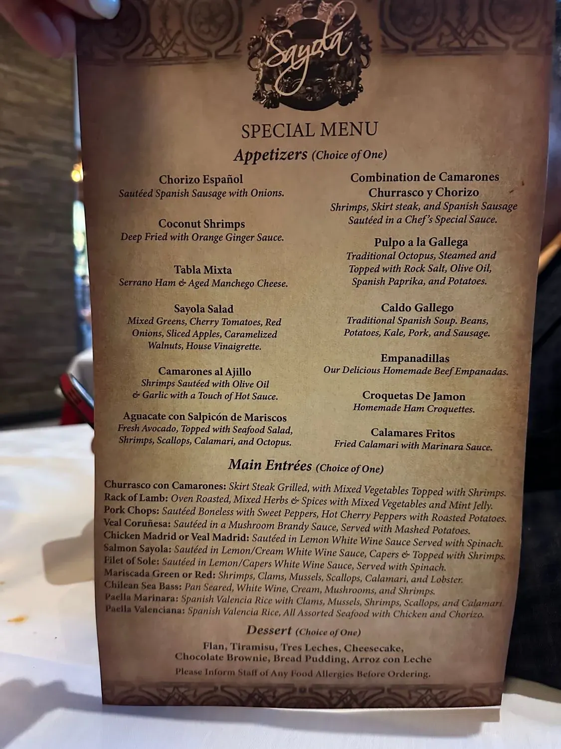 Sayola Restaurant Menu - Updated November 2025