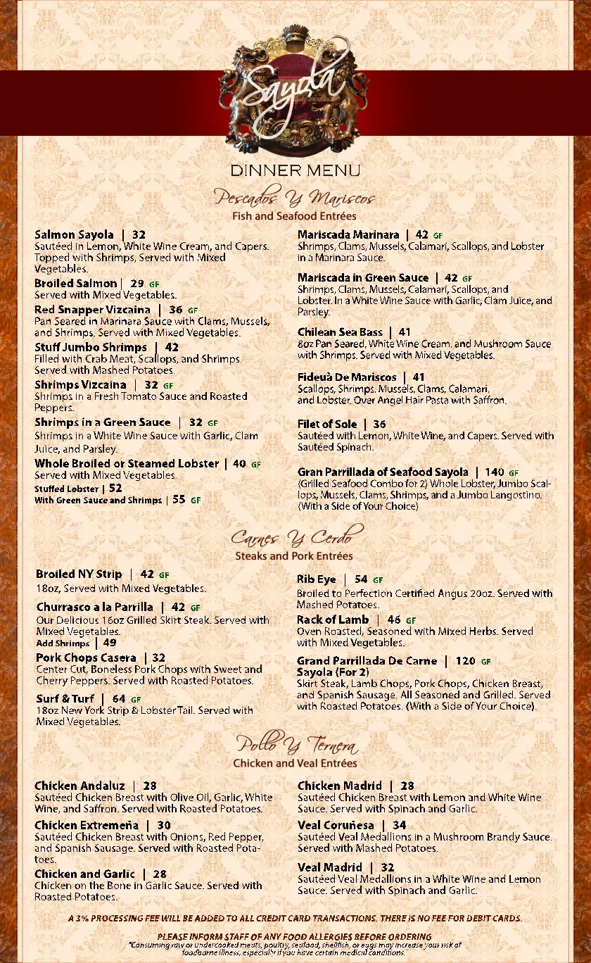 Sayola Restaurant Menu - Updated November 2025