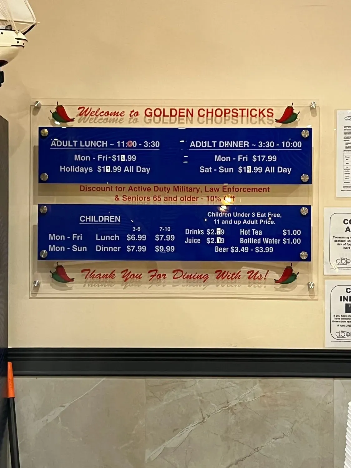 Golden Chopsticks Buffet Menu - Updated November 2025