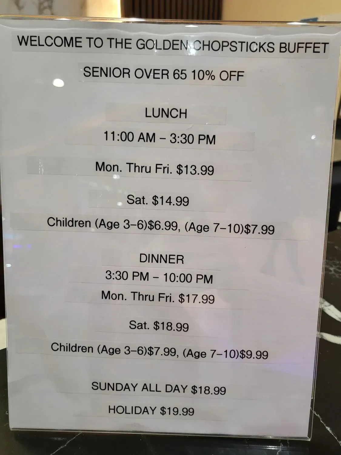 Golden Chopsticks Buffet Menu - Updated November 2025