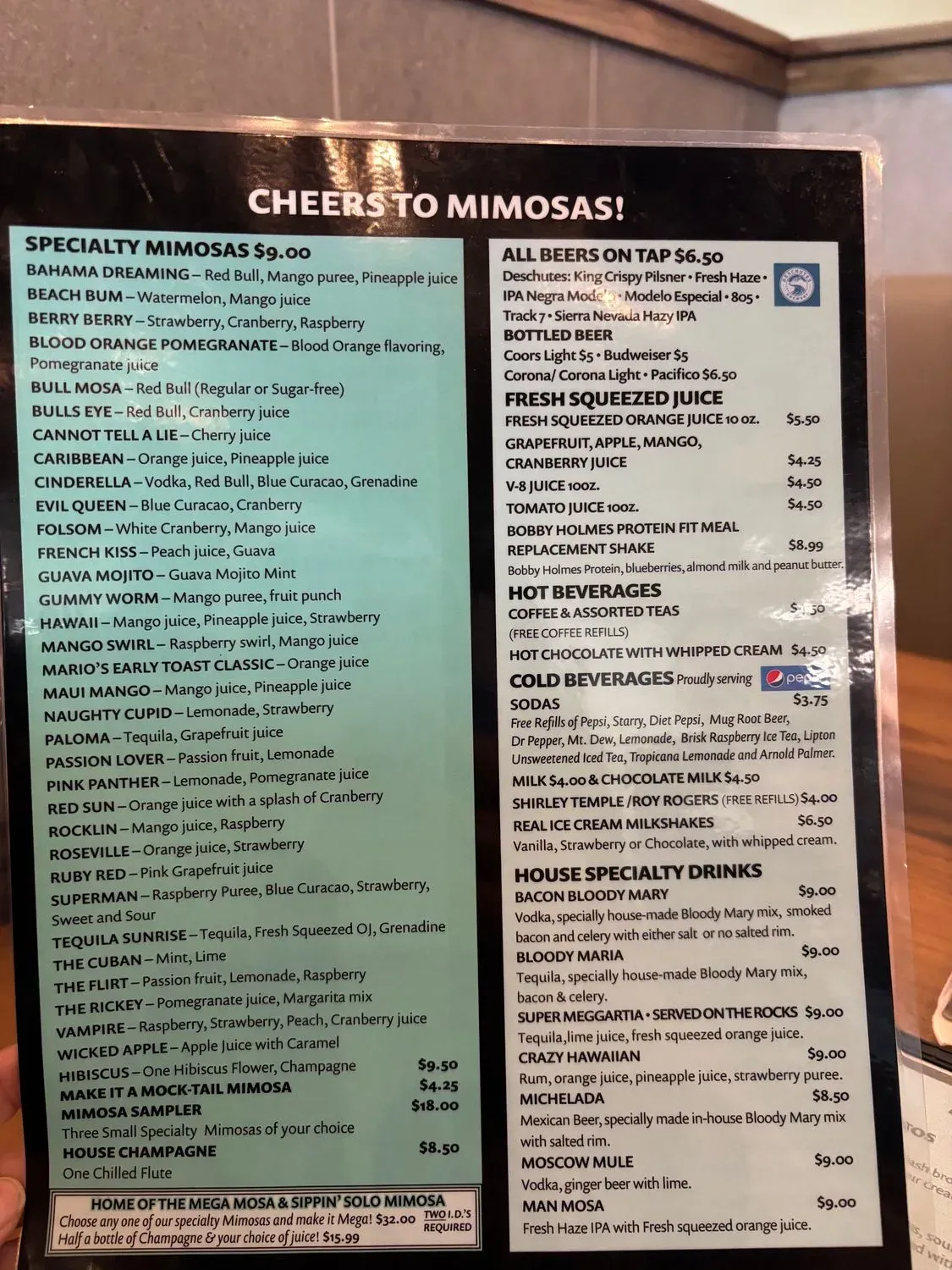 Mario's Early Toast Menu - Updated November 2025
