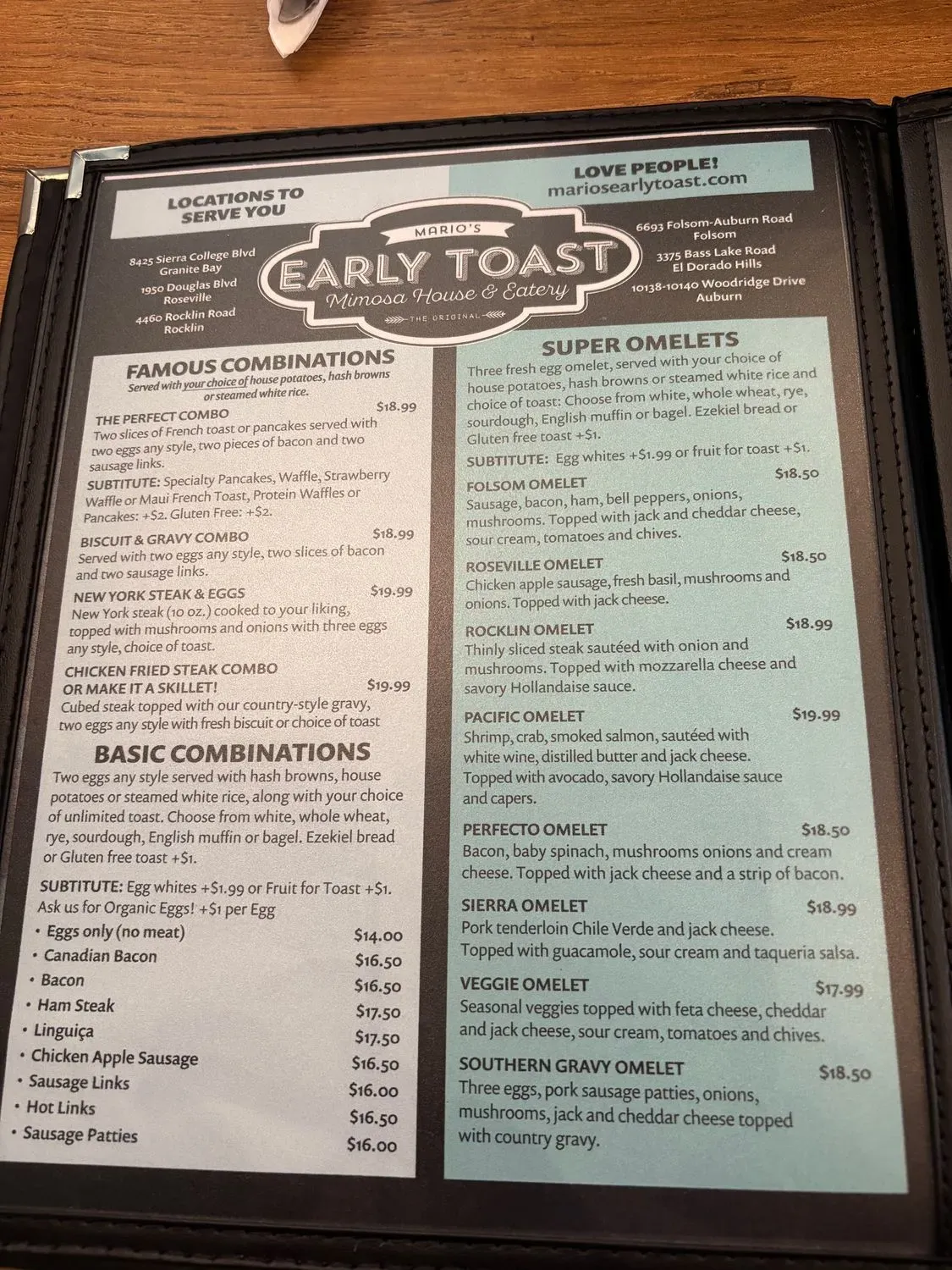 Mario's Early Toast Menu - Updated November 2025