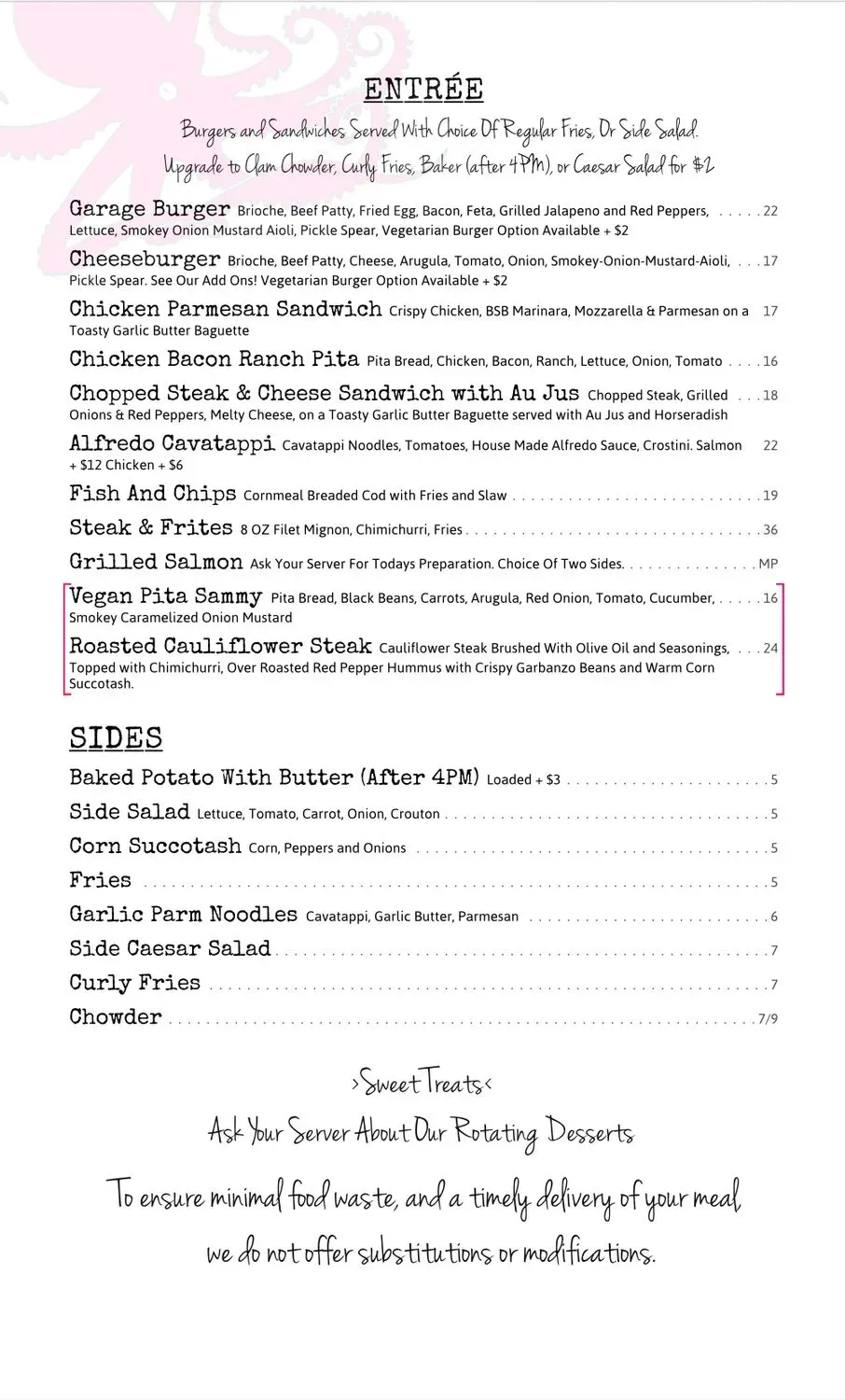 The Garage Gastropub & Social Menu - Updated November 2025