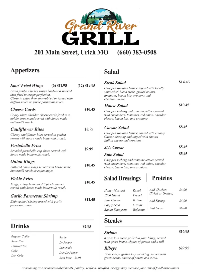 Grand River Grill Menu - Updated November 2025
