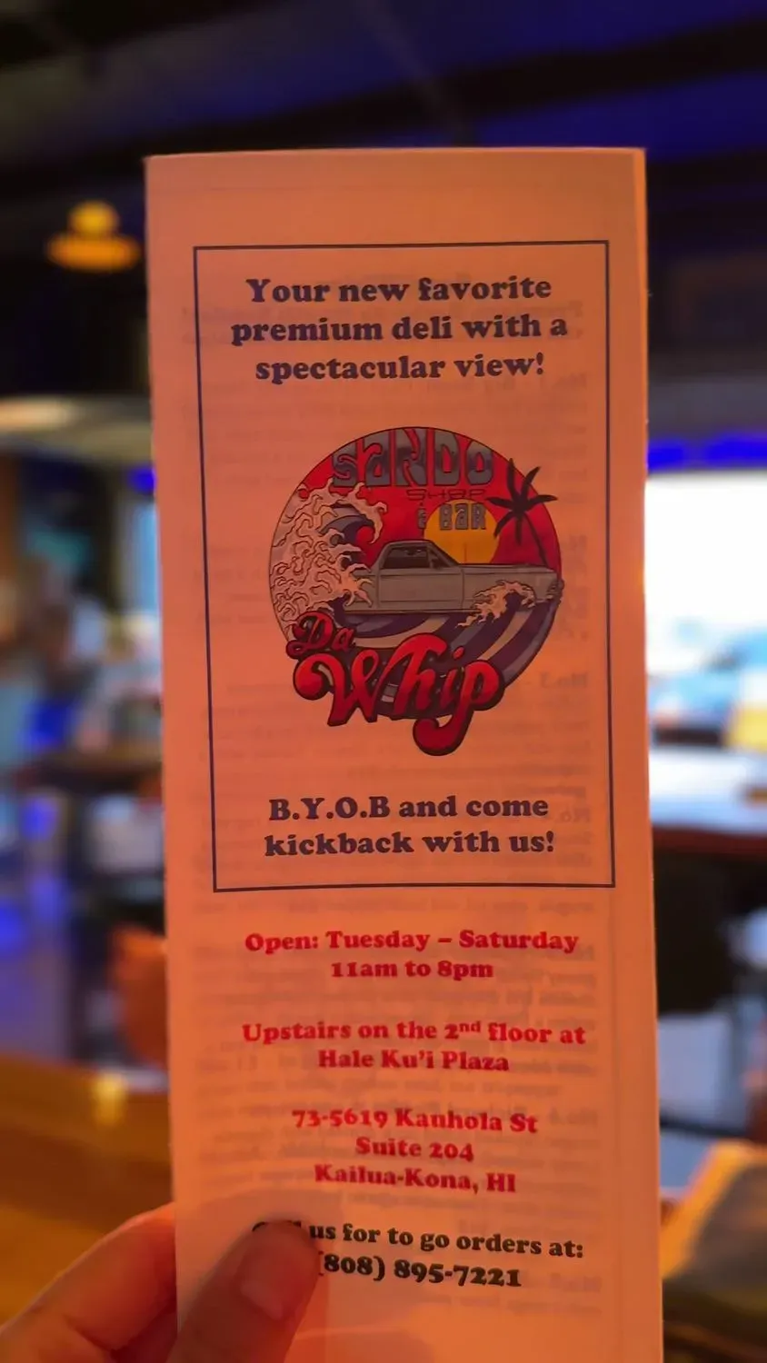 Da Whip Sandos & Bar Menu - Updated November 2025