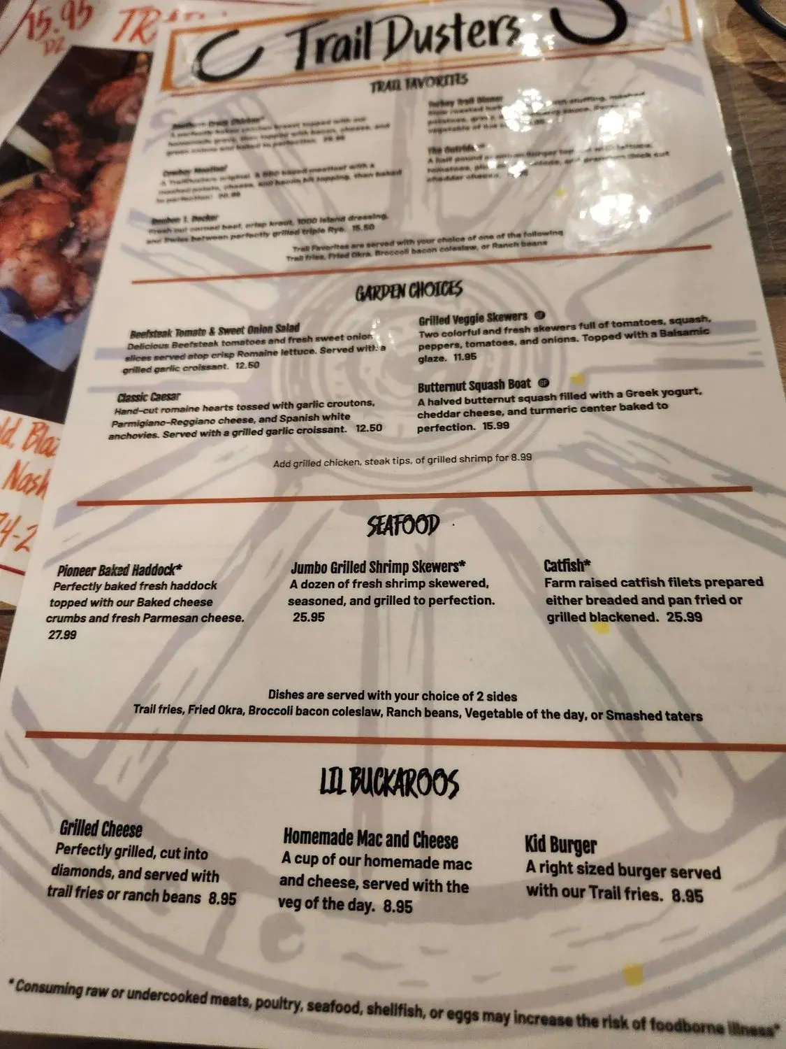 Trail Dusters Tap & Table Menu - Updated October 2025