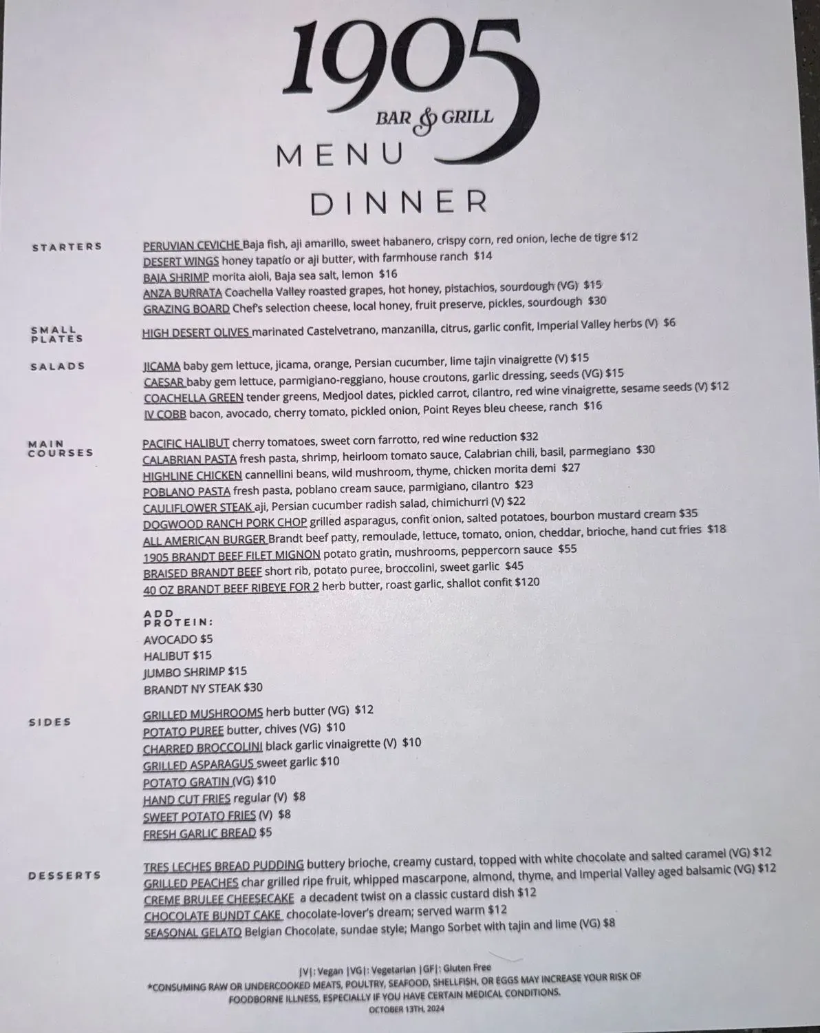 1905 Bar & Grill Menu - Updated November 2025