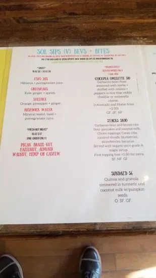 Sol Sips Menu | Brooklyn, NY | Checkle