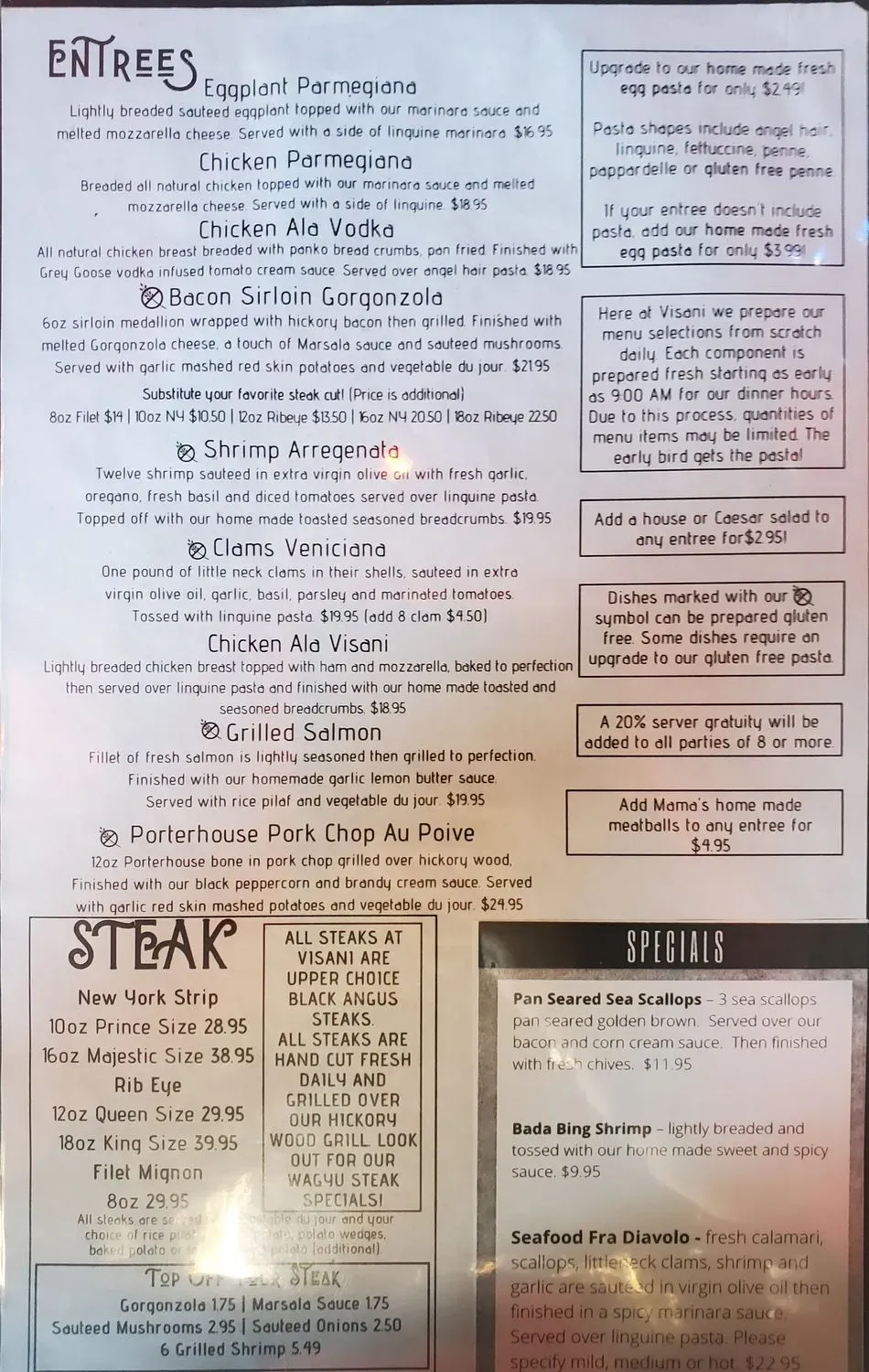 Visani Italian Steakhouse and Comedy Theater Menu - Updated November 2025