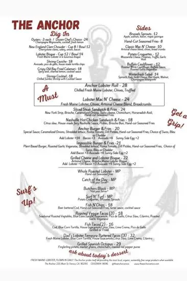 The Anchor Menu | Venice, CA | Checkle