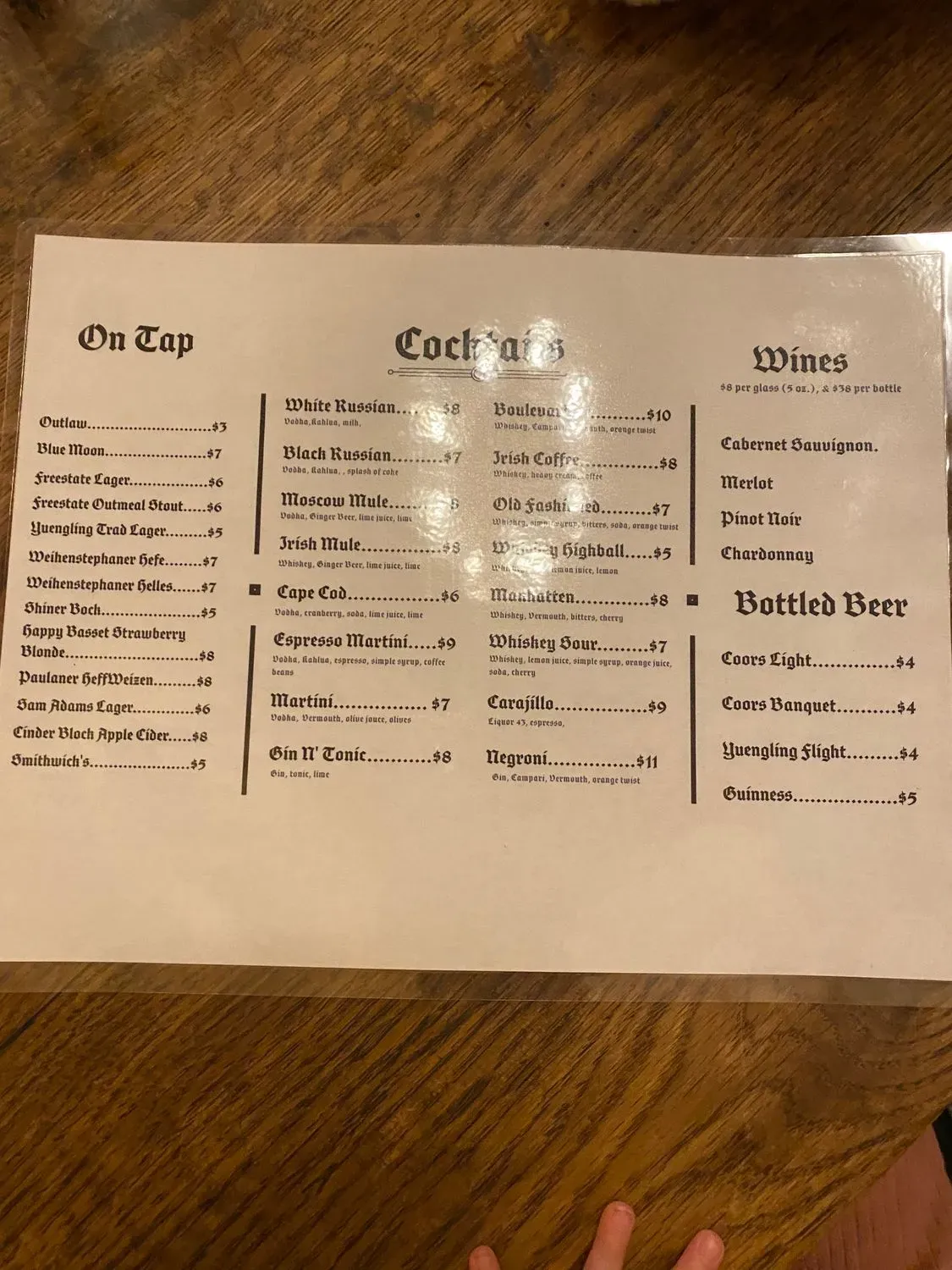 Pilgrim's Keep Menu - Updated October 2025