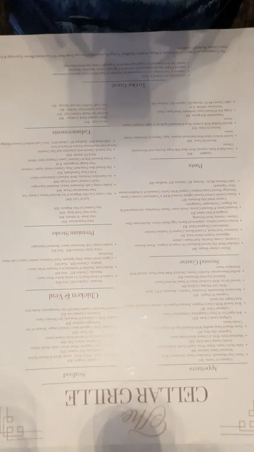 The Cellar Grille and Wine Bar Menu - Updated November 2025