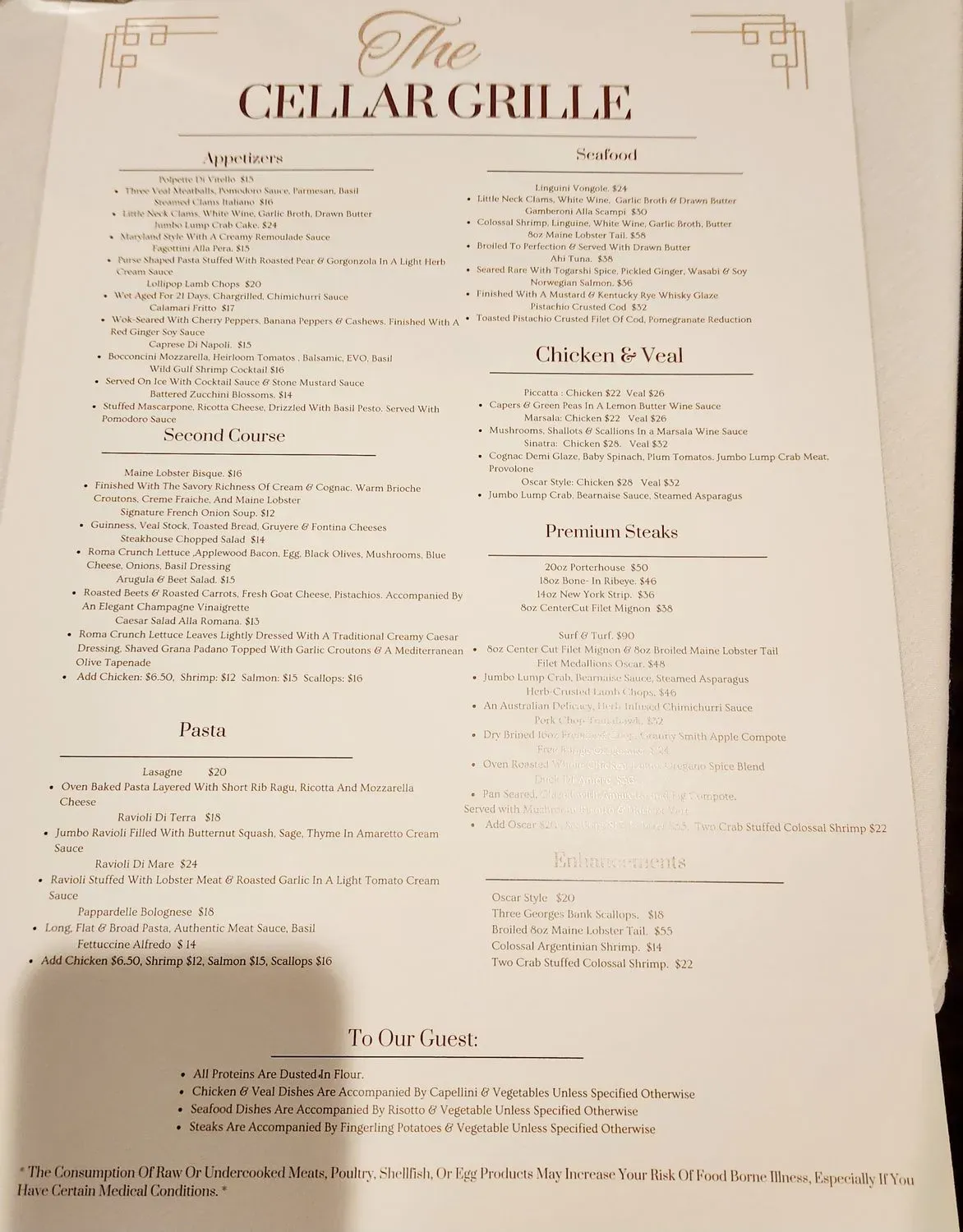 The Cellar Grille and Wine Bar Menu - Updated November 2025