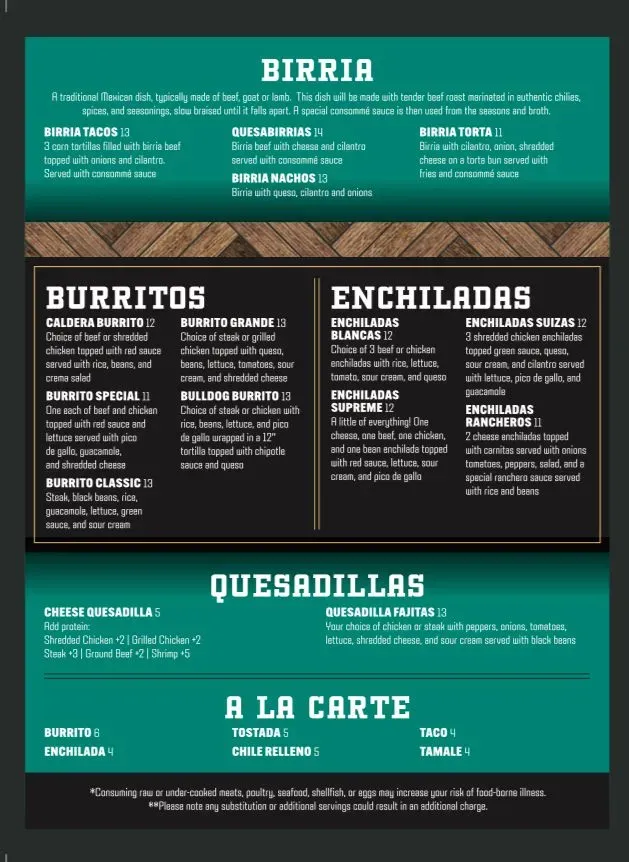 Caldera Bar and Grill Menu - Updated November 2025