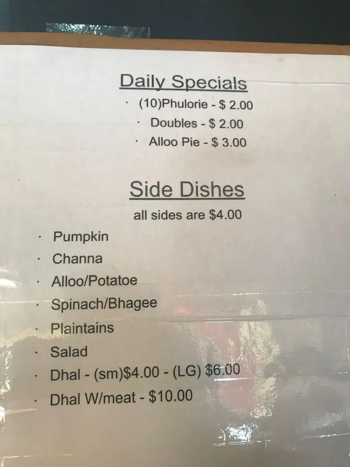 Naz Roti Palace Menu