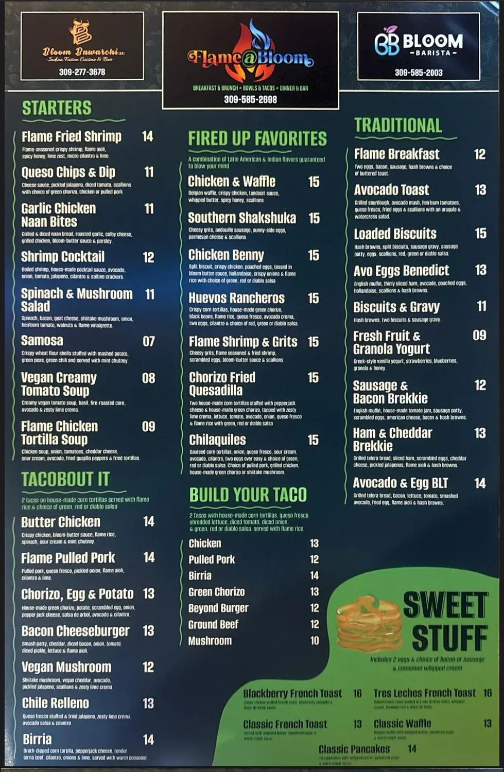 Flame @ Bloom Menu - Updated October 2025