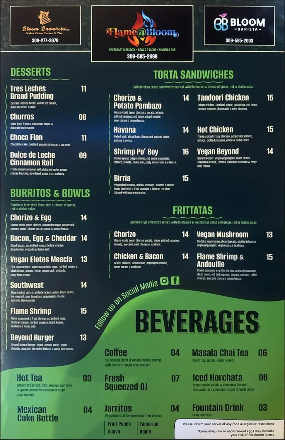 Flame @ Bloom Menu - Updated October 2025