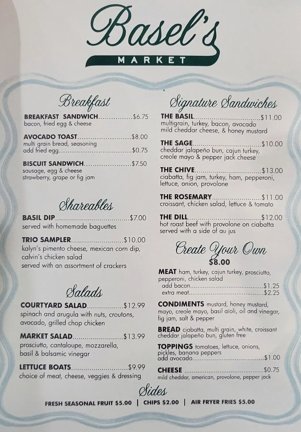 Basel's Market Menu - Updated November 2025