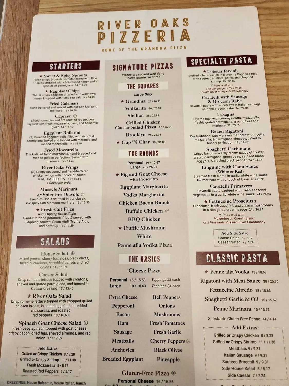 River Oaks Pizzeria of Surfside Menu - Updated November 2025