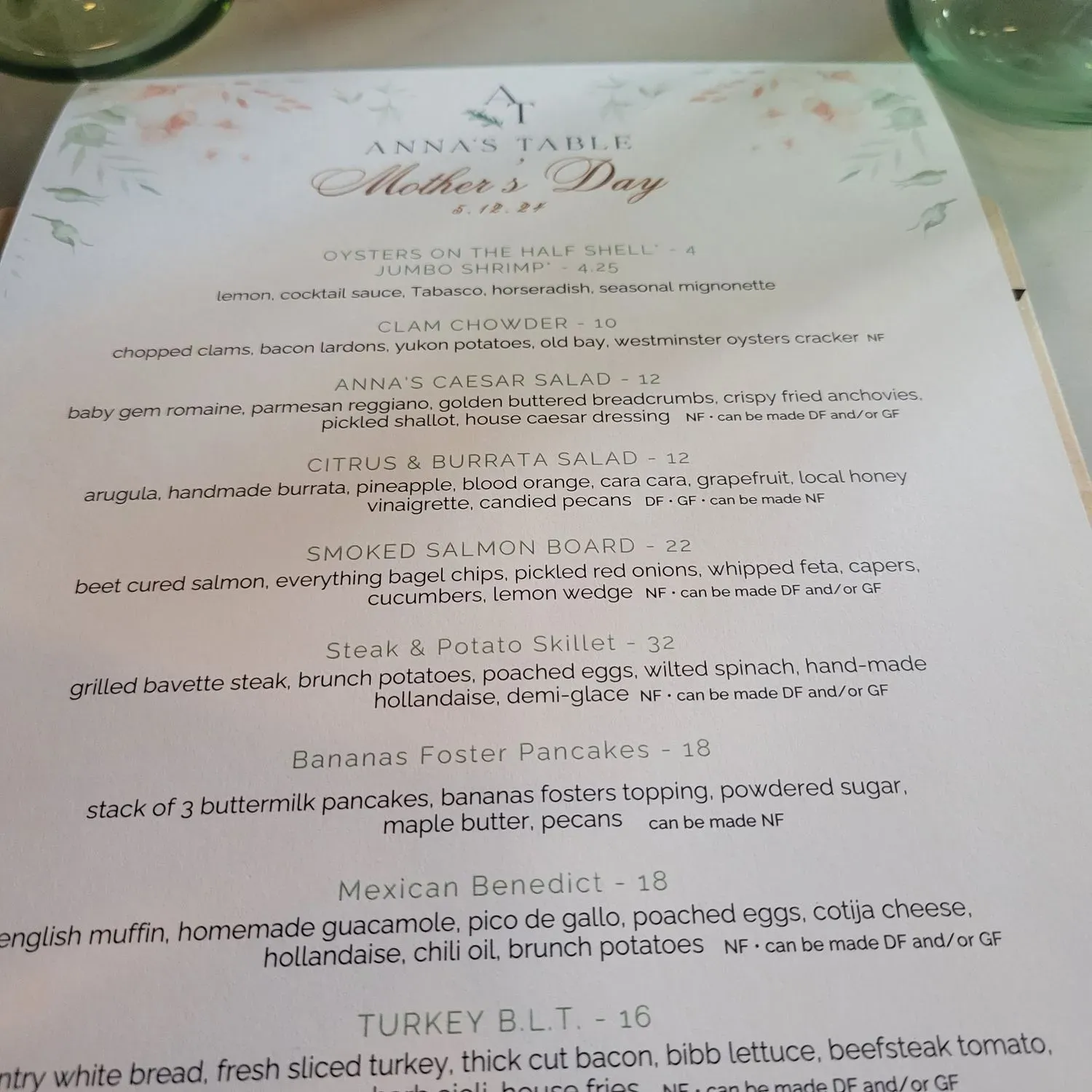 Anna's Table Menu - Updated November 2025