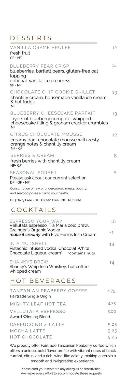 Anna's Table Menu - Updated November 2025