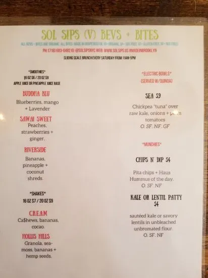 Sol Sips Menu | Brooklyn, NY | Checkle