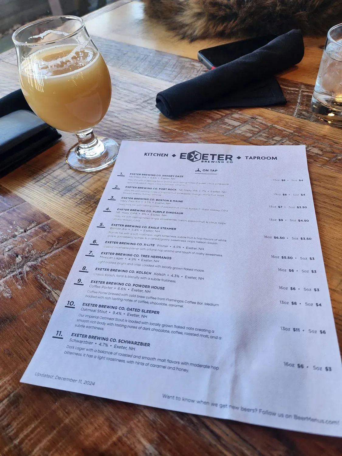 Exeter Brewing Co. Kitchen + Taproom Menu - Updated November 2025