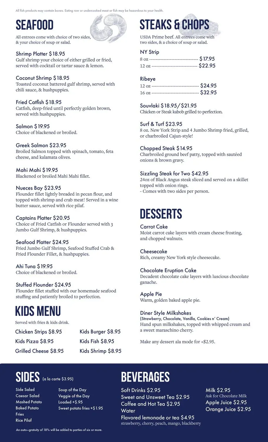 Captain’s Diner Menu - Updated November 2025