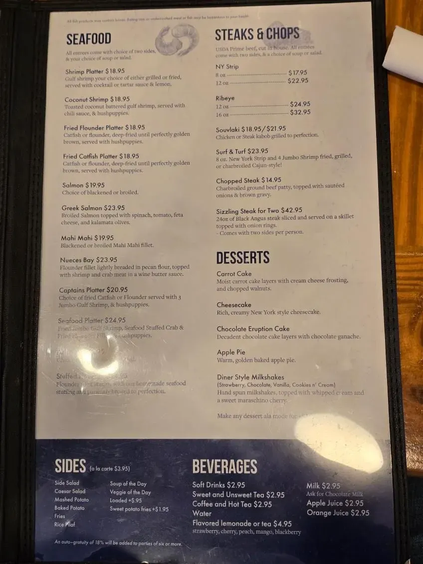 Captain’s Diner Menu - Updated November 2025
