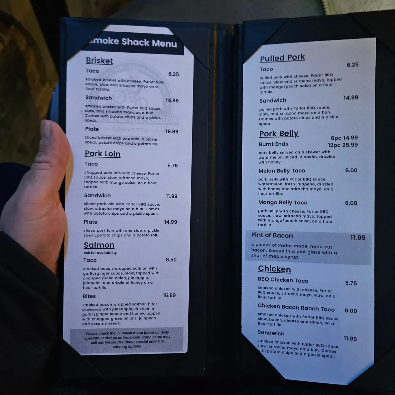 Trailhead Rec Parlor Menu - Updated November 2025