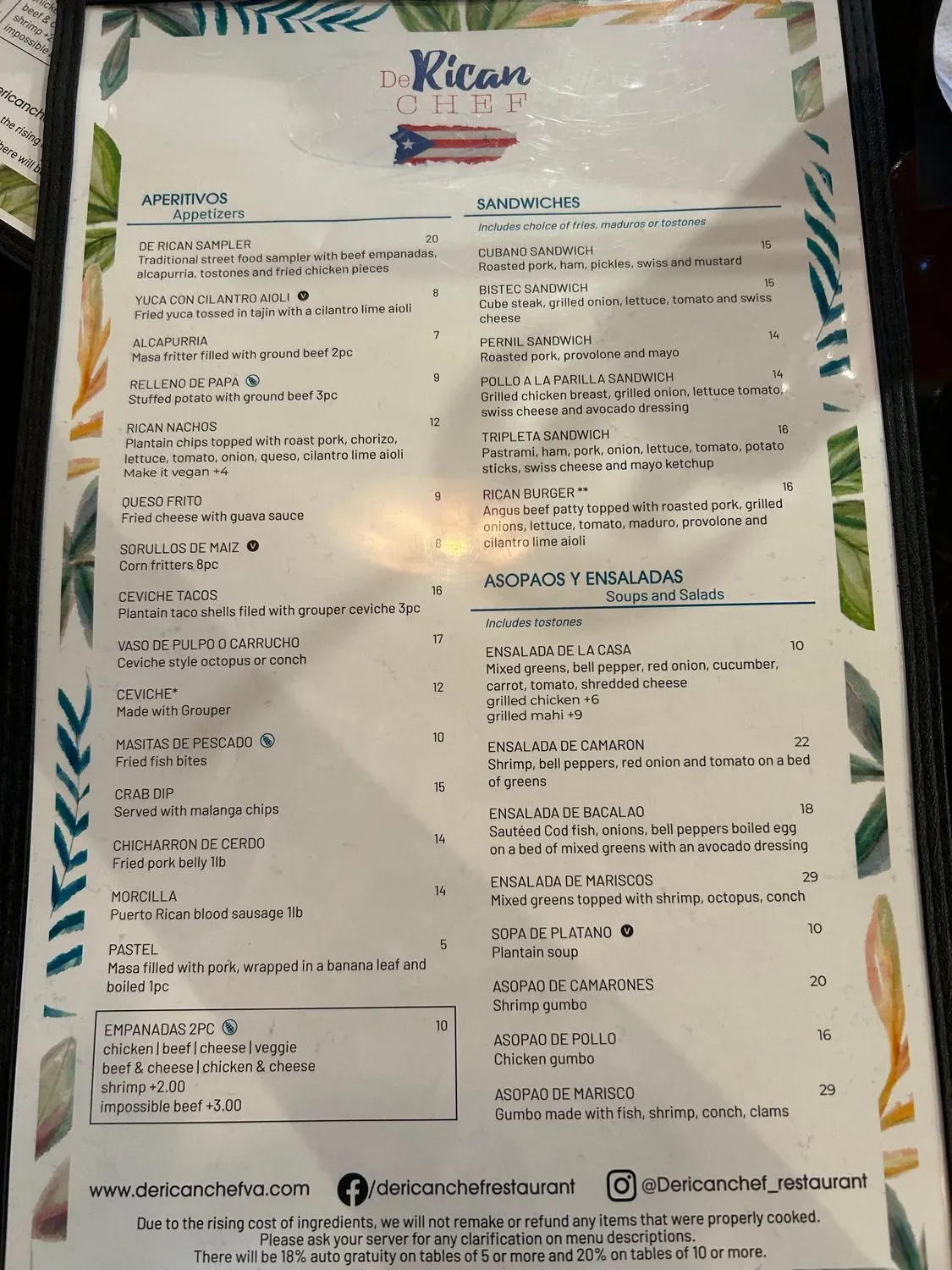 De Rican Chef Restaurant Ocean View Menu - Updated November 2025