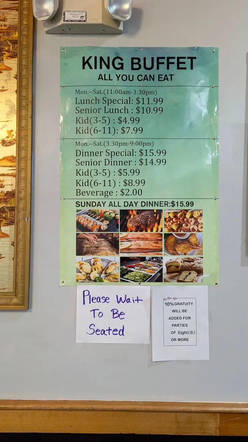 King buffet Menu - Updated November 2025