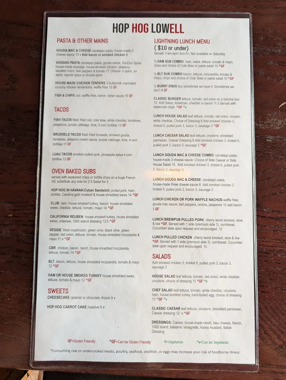Hop Hog Lowell Menu - Updated November 2025