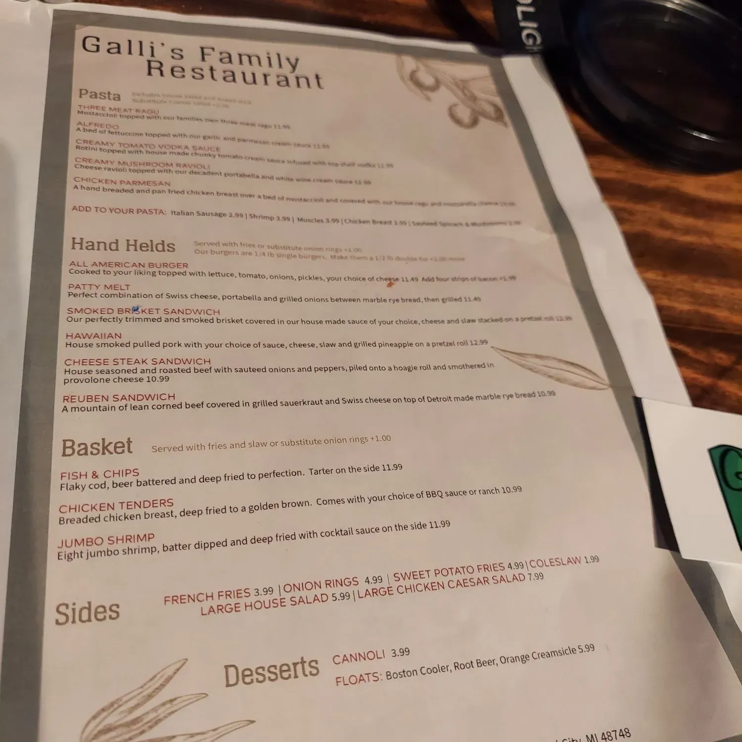 Galli's family restaurant Menu - Updated November 2025