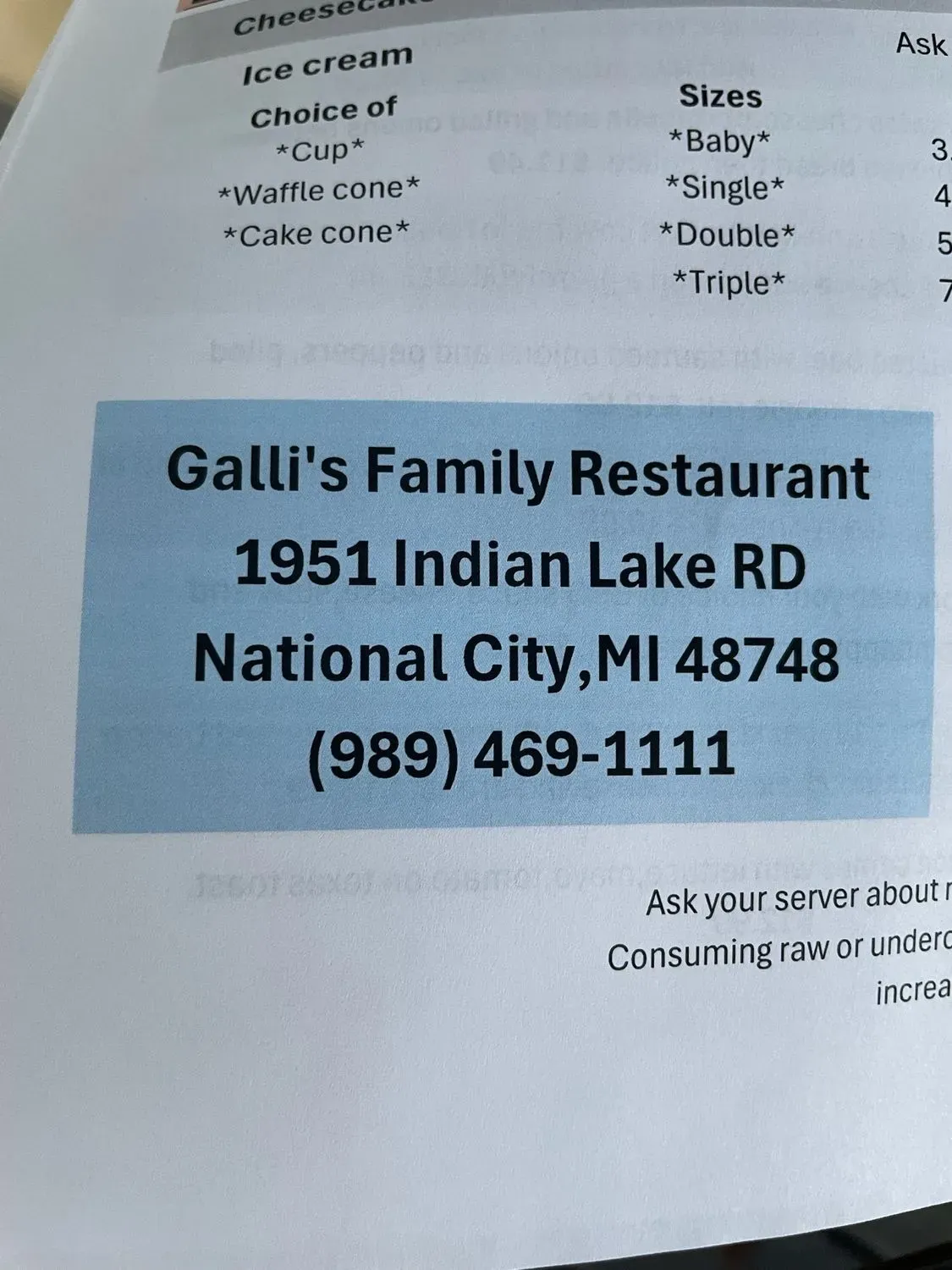 Galli's family restaurant Menu - Updated November 2025