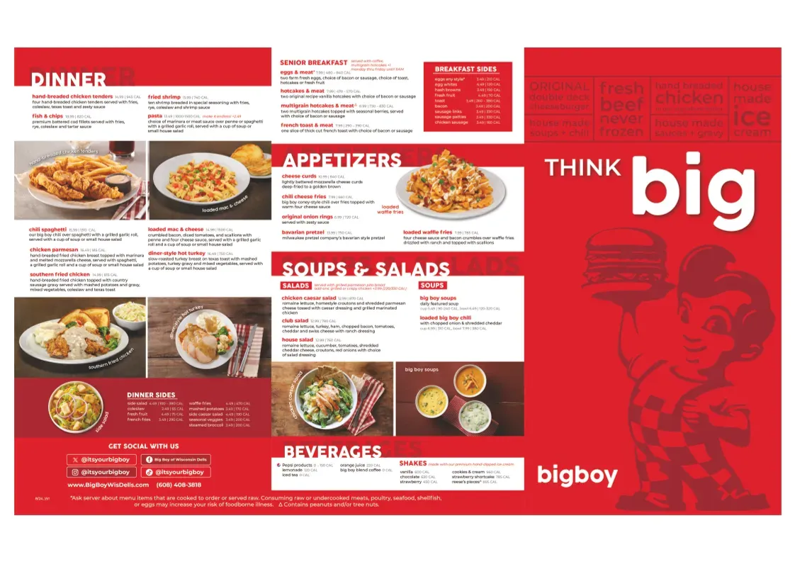 Big Boy Wisconsin Dells Menu - Updated September 2025