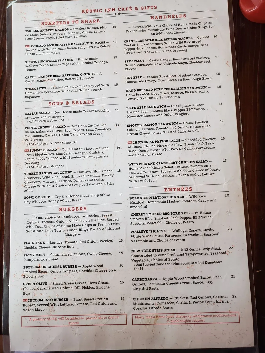 Rustic Inn Cafe Menu - Updated November 2025
