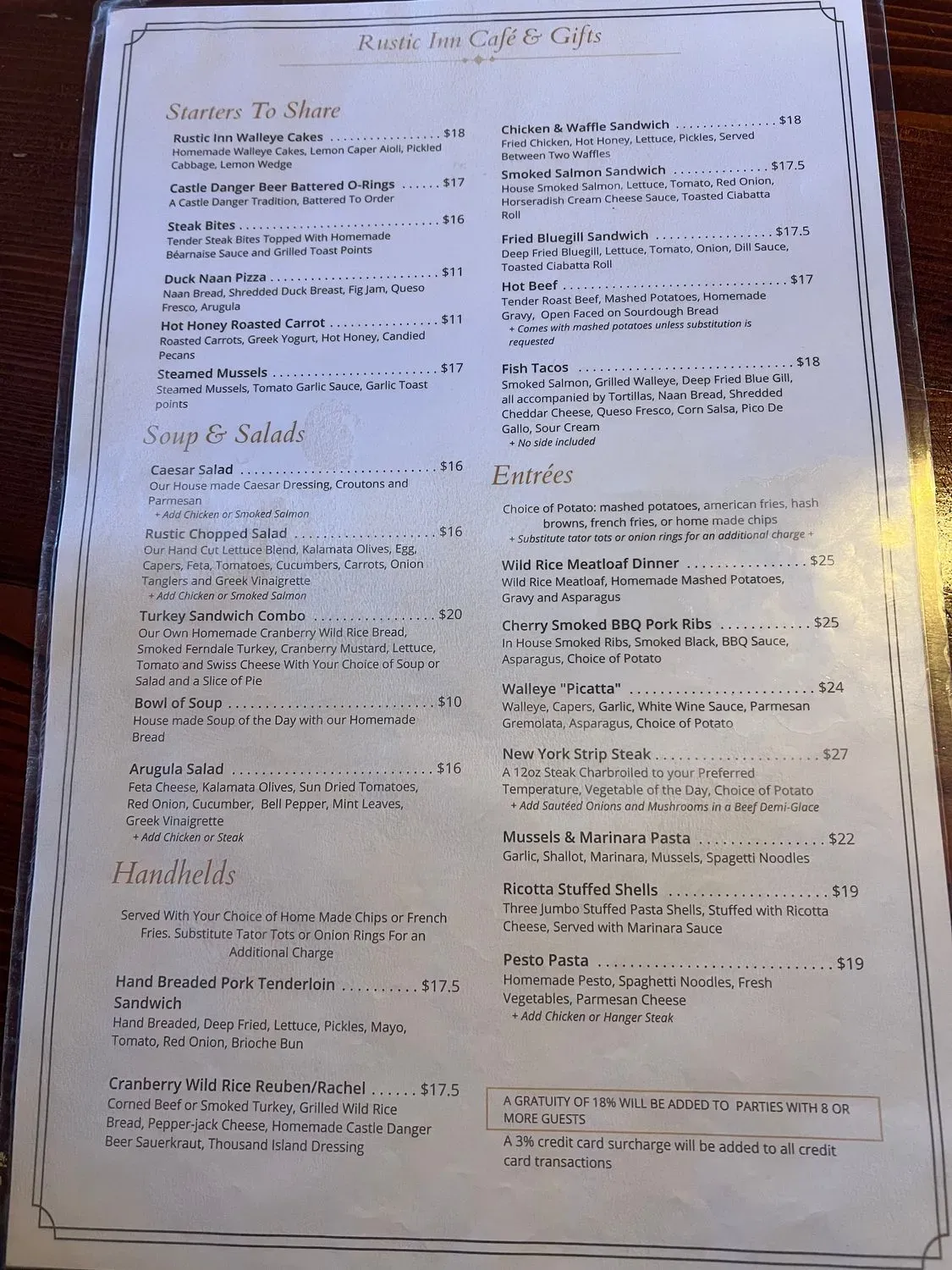 Rustic Inn Cafe Menu - Updated November 2025
