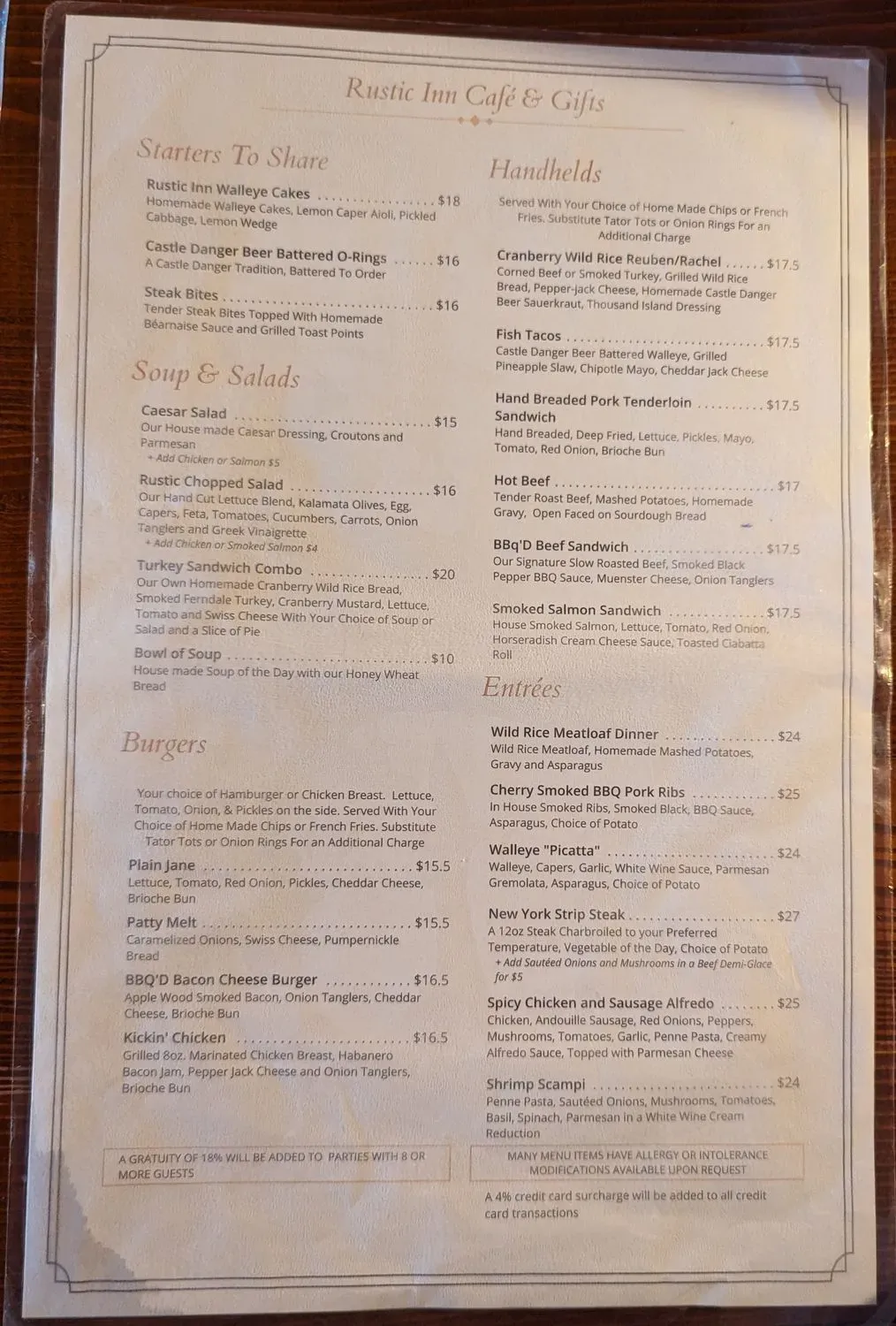 Rustic Inn Cafe Menu - Updated November 2025
