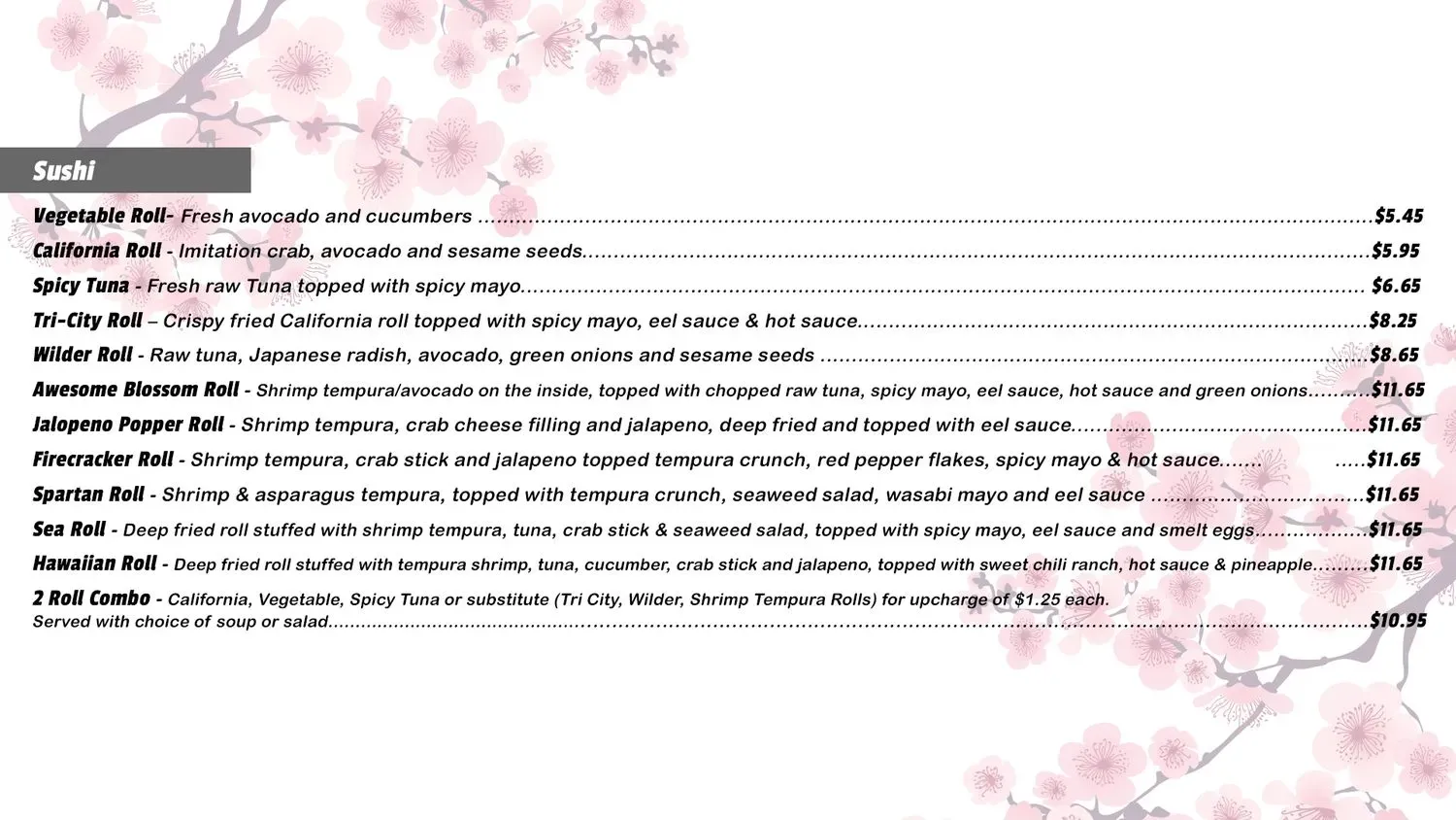 Blossoms Asian Kitchen Menu - Updated August 2025
