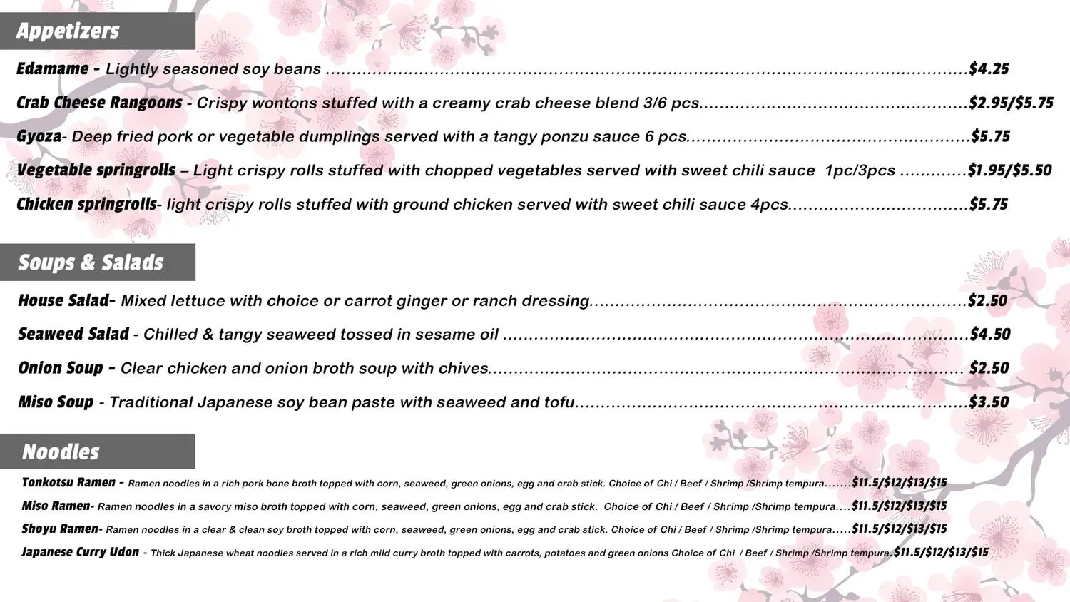 Blossoms Asian Kitchen Menu - Updated August 2025