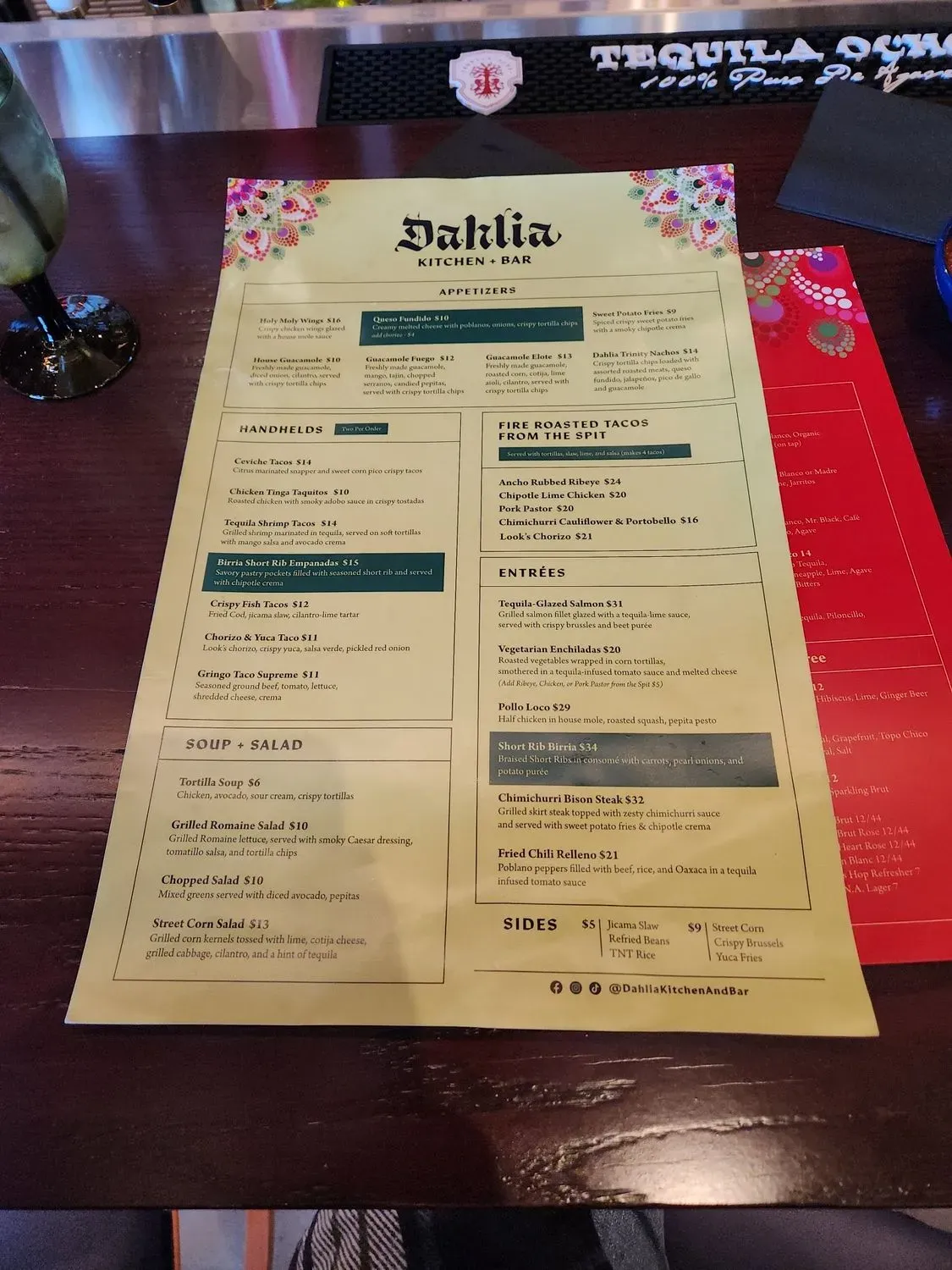 Dahlia Kitchen + Bar Menu - Updated November 2025