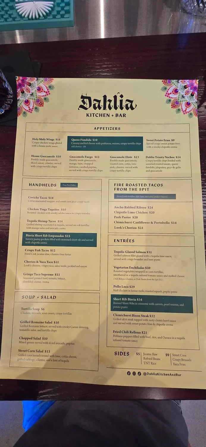 Dahlia Kitchen + Bar Menu - Updated November 2025