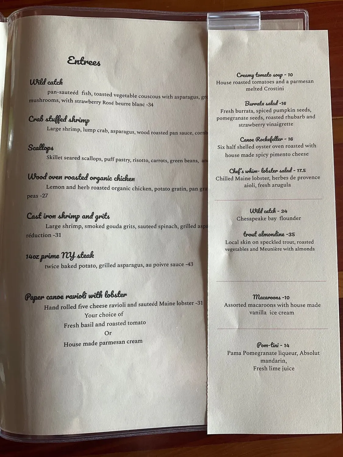 The Paper Canoe Menu - Updated October 2025