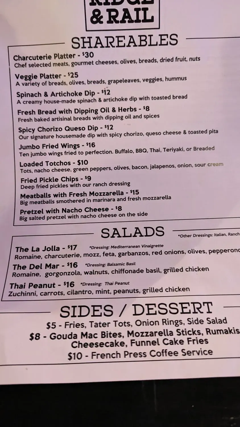 Ridge & Rail Menu - Updated October 2025