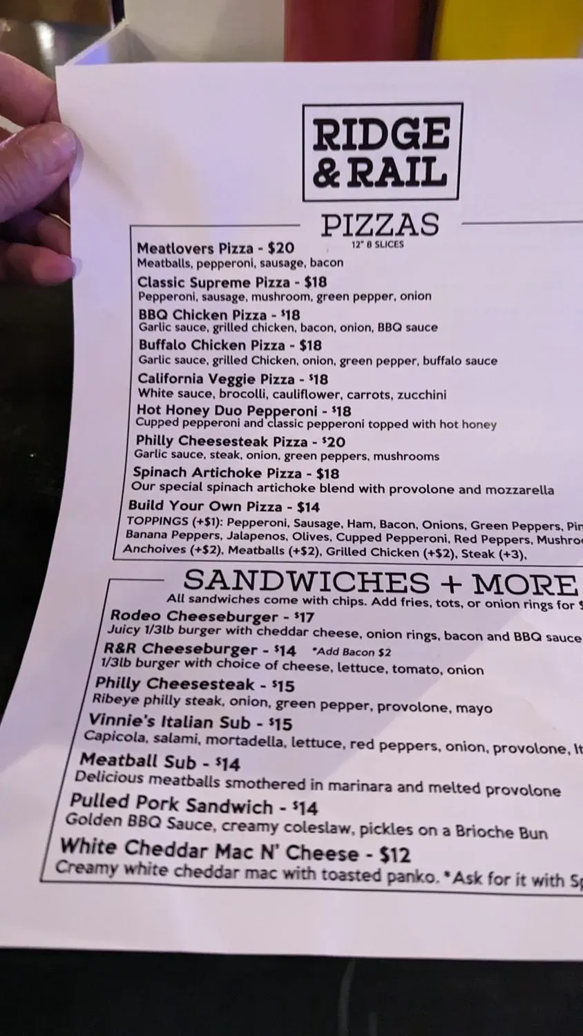Ridge & Rail Menu - Updated November 2025