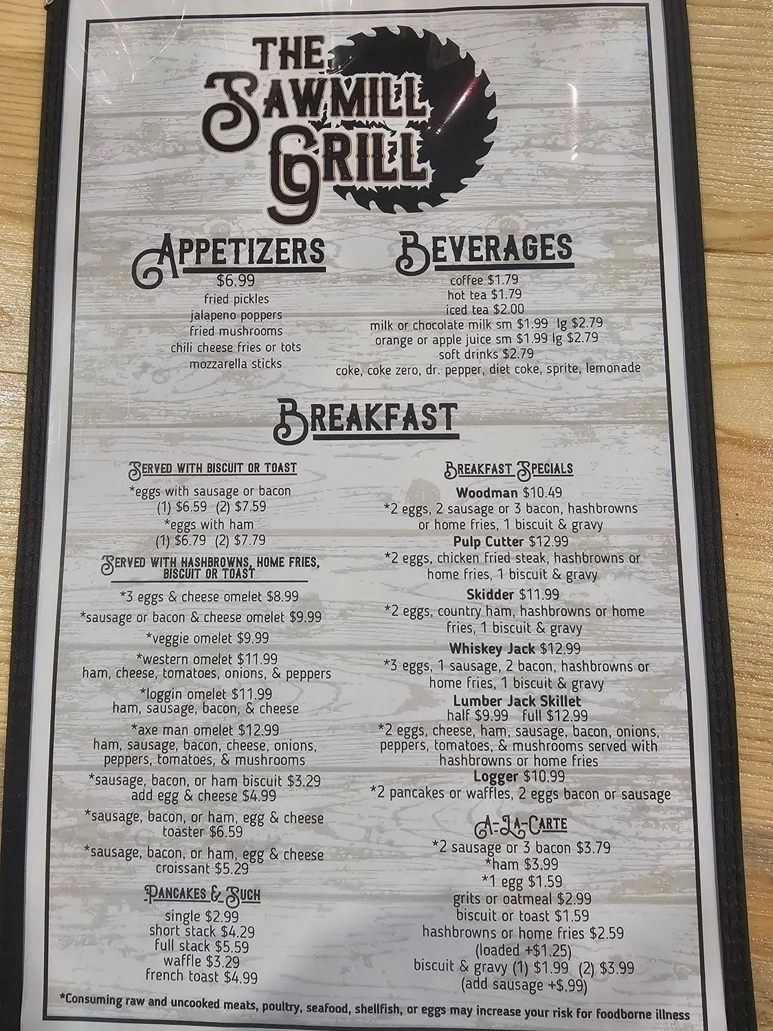 The Sawmill Grill Menu - Updated November 2025