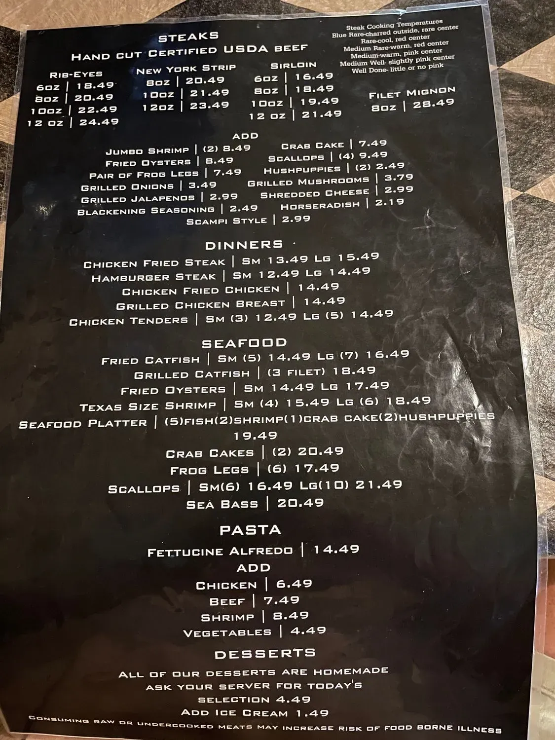 Murphy's Steakhouse Menu - Updated November 2025